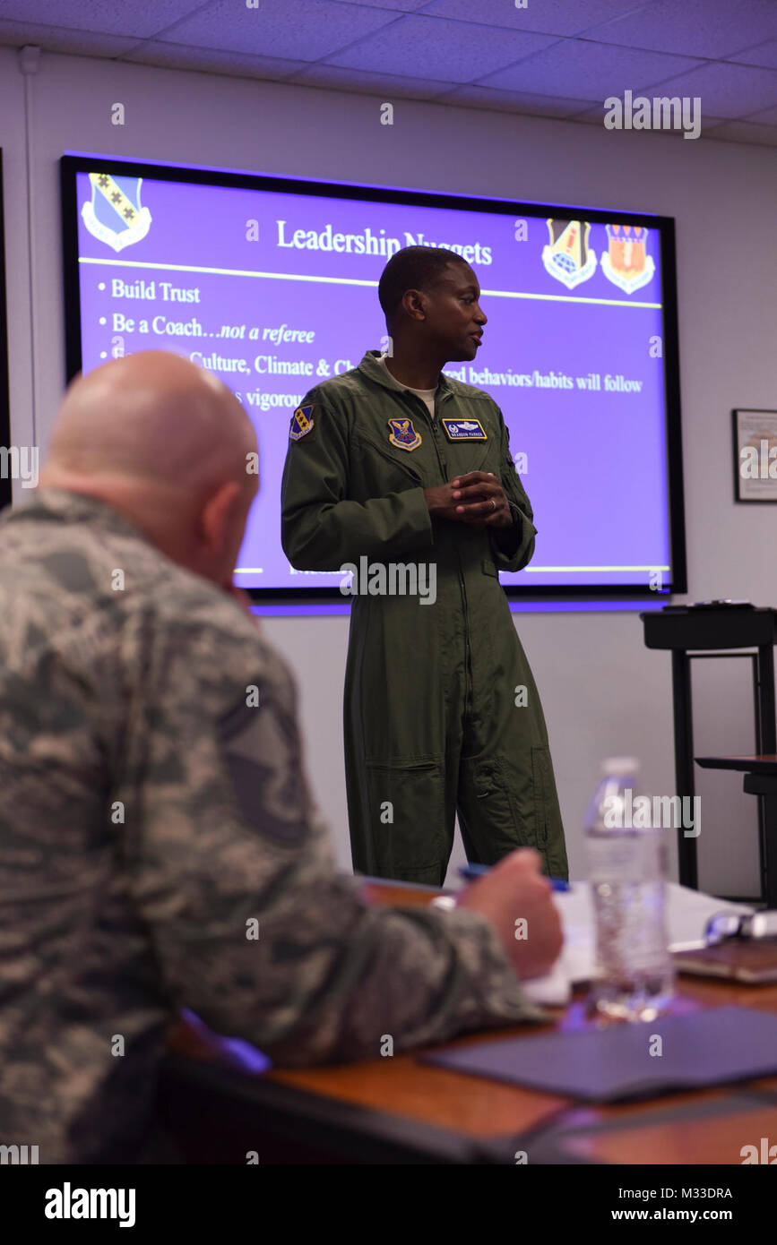 U.S. Air Force Col. Brandon Parker, 7th Bomb Wing commander, speaks at ...