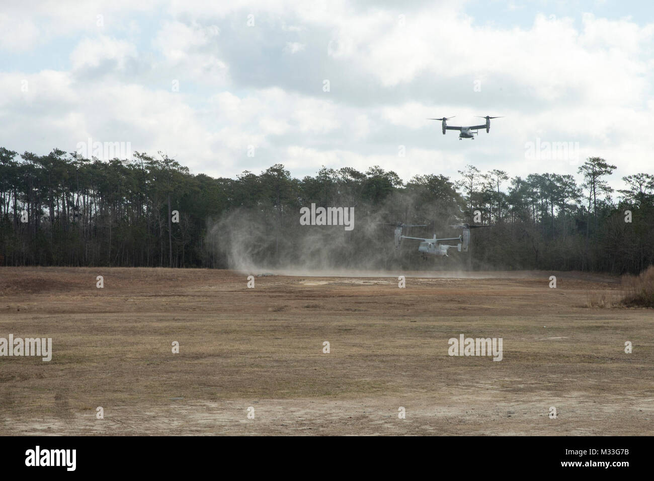 Two V-22 Osprey aircraft assigned to Marine Medium Tiltrotor Squadron ...