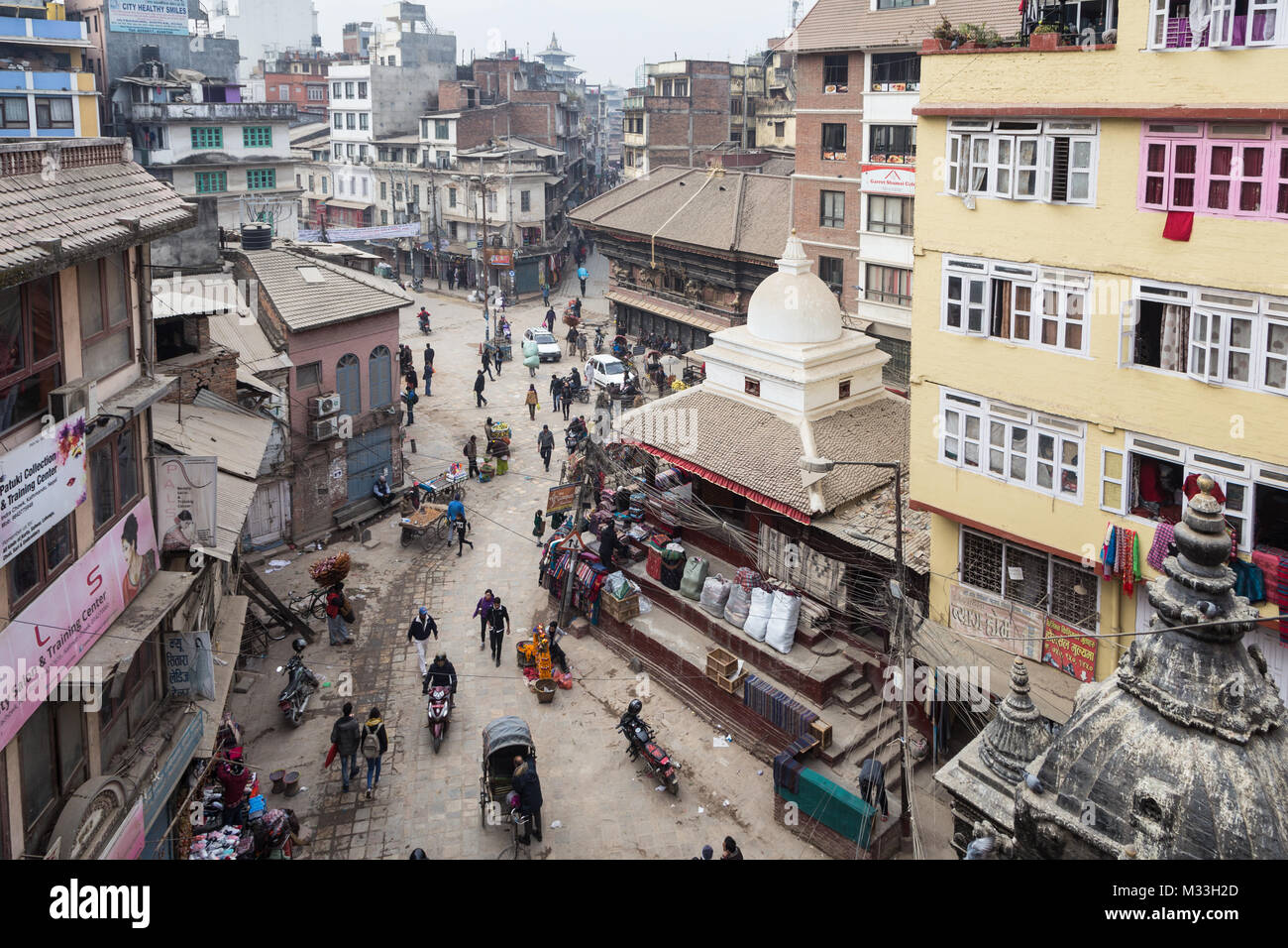 Kathmandu, Nepal - December 20 2017: Aerial view of the chaotic streets ...