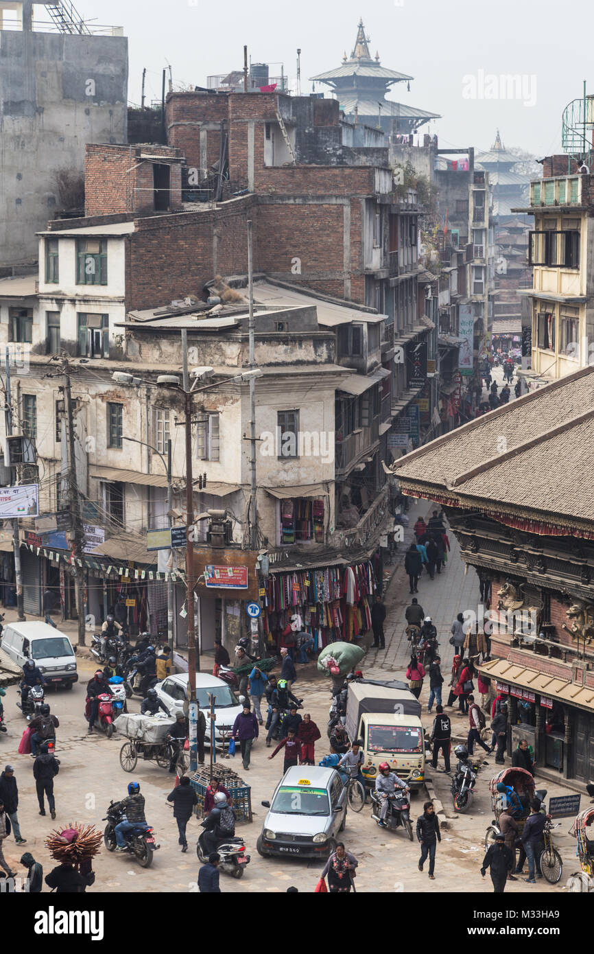 Kathmandu, Nepal - December 20 2017: Aerial view of the chaotic streets ...