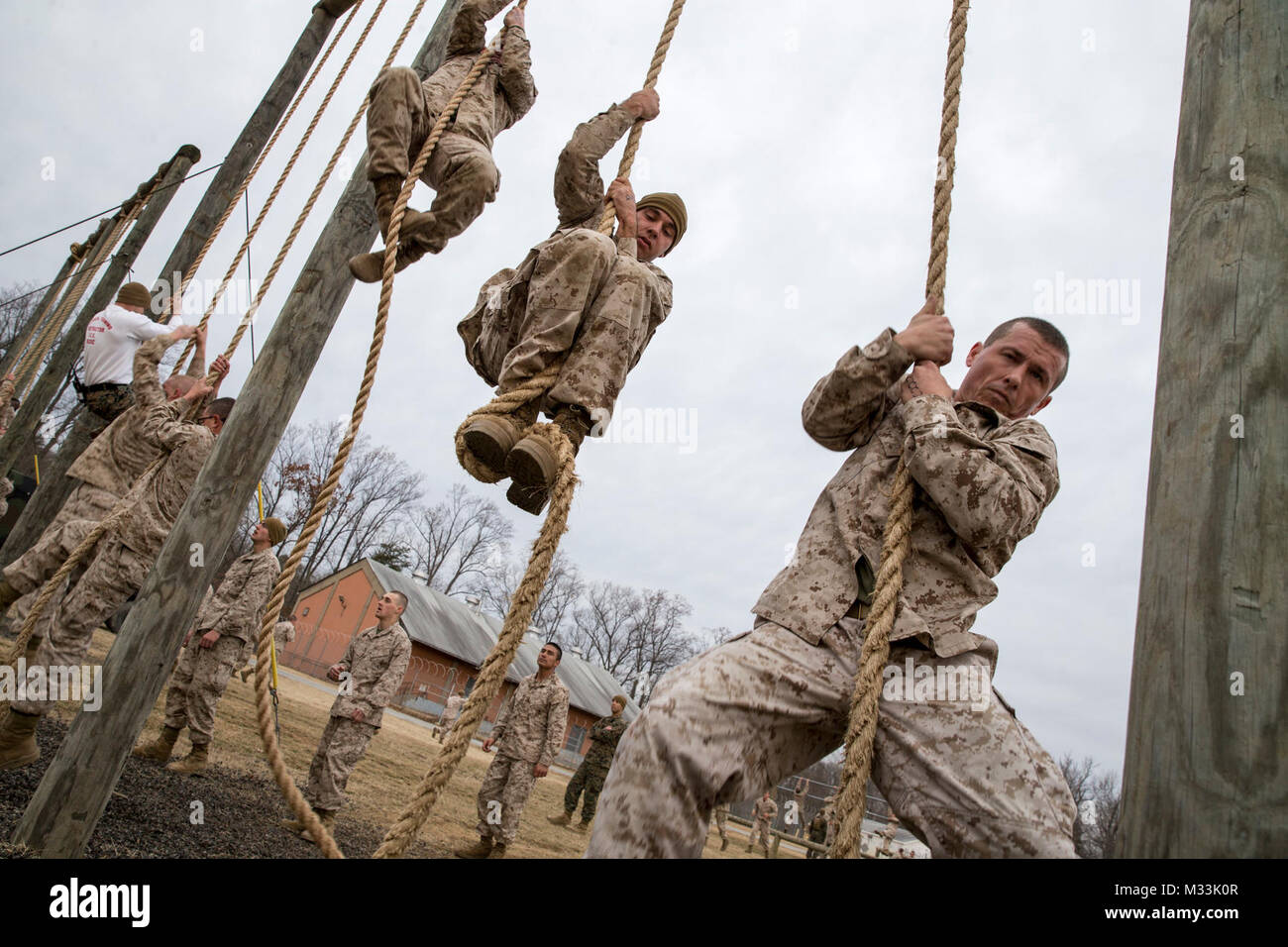 U.S. Marine Corps officer candidates participate in an obstacle course ...