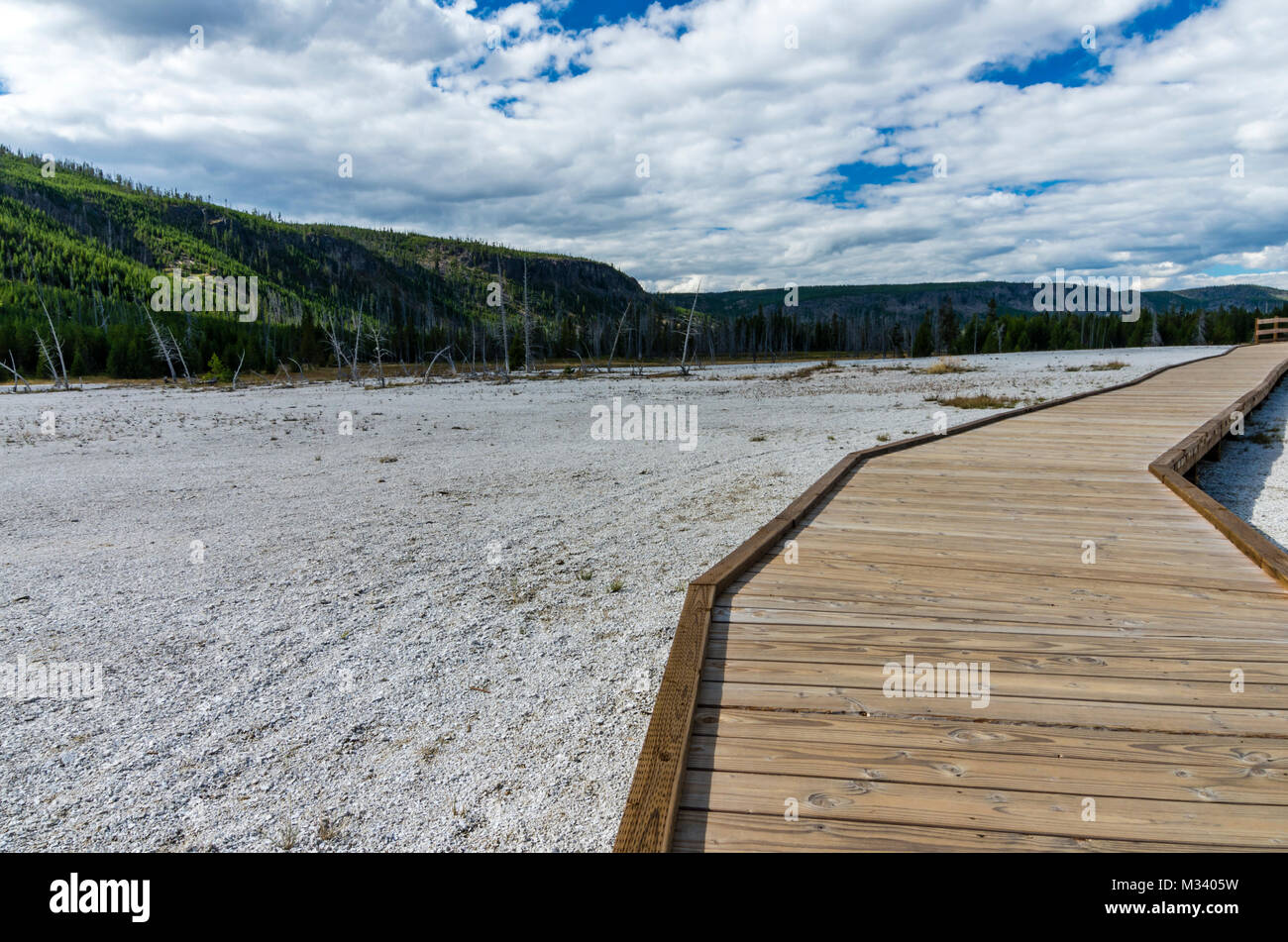 Wooden walkway takes tourists safely through the Black Sand Basin ...