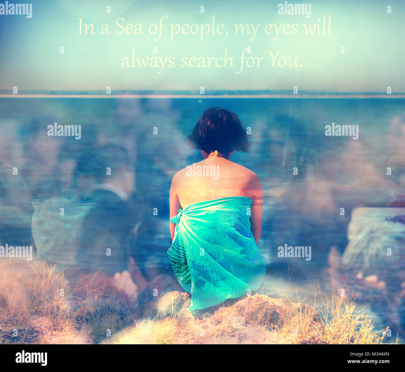 abstract ink saturated love background with lonely girl and unqnown ...
