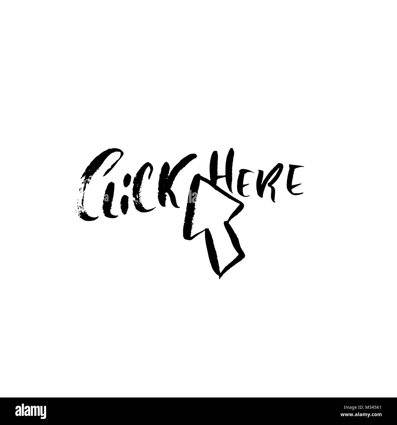 Click here. Modern brush lettering design. Vector calligraphy ...