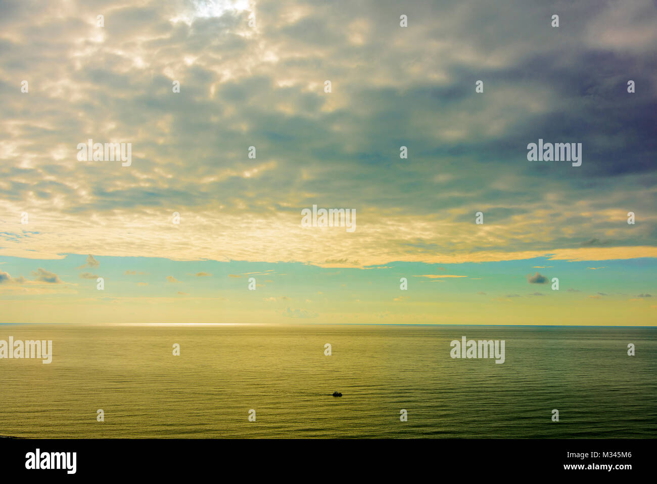 Wide angle panorama landscape seascape boats ships vista with shades of ...