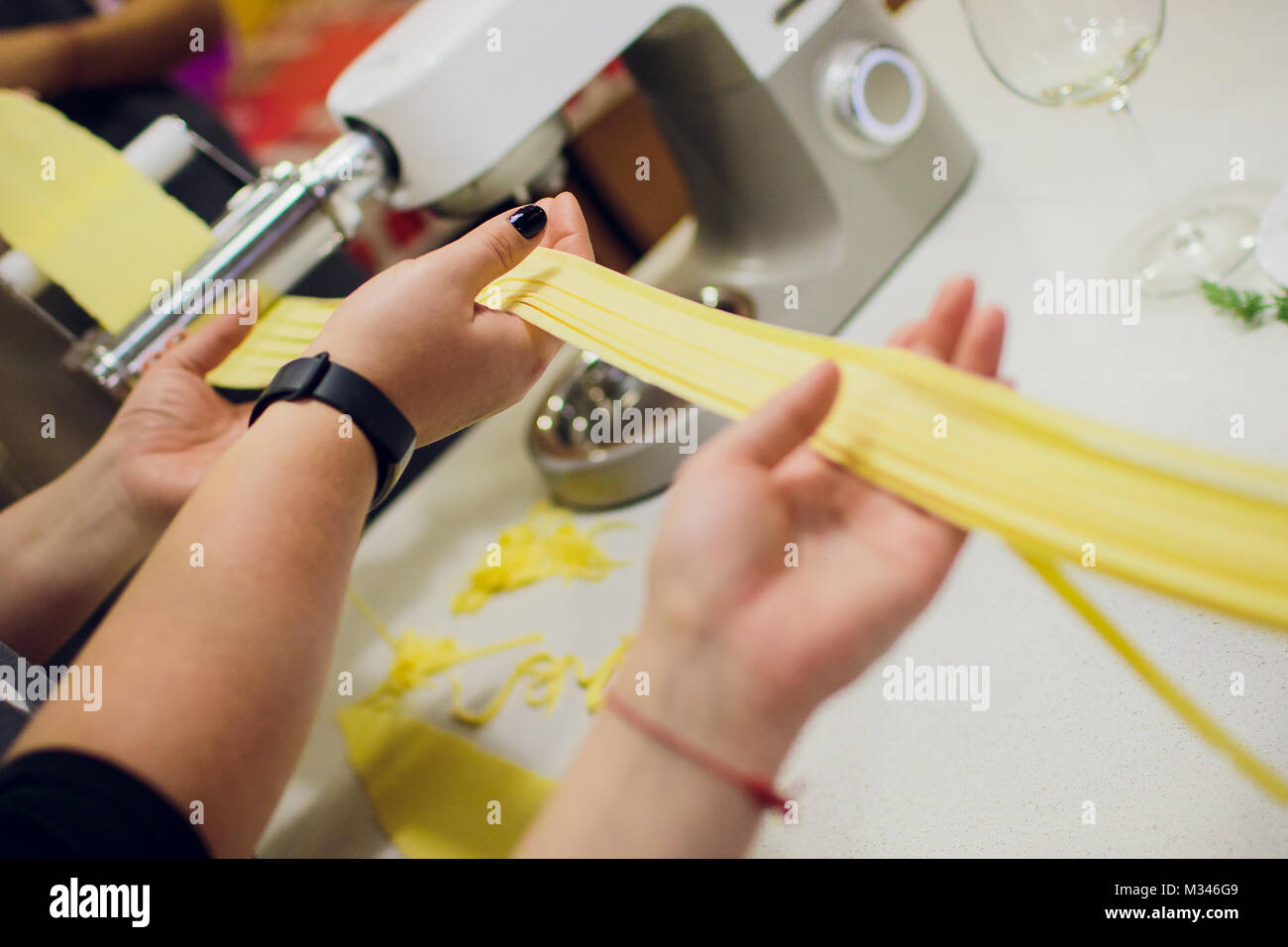 Making Handmade Noodles food hand home raw Stock Photo - Alamy