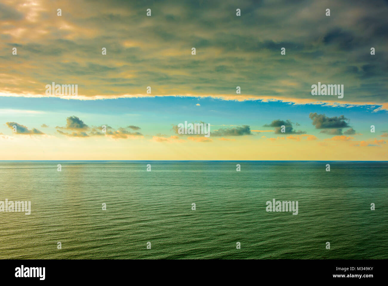 Aqua Sunrise Waterscape. A calming and tranquil minimalist seascape ...