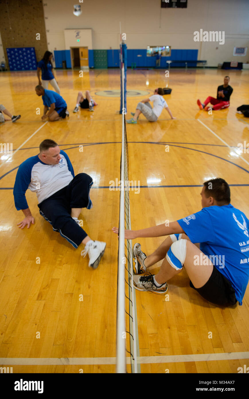 U.S. Air Force recovering service members practice sitting volleyball ...