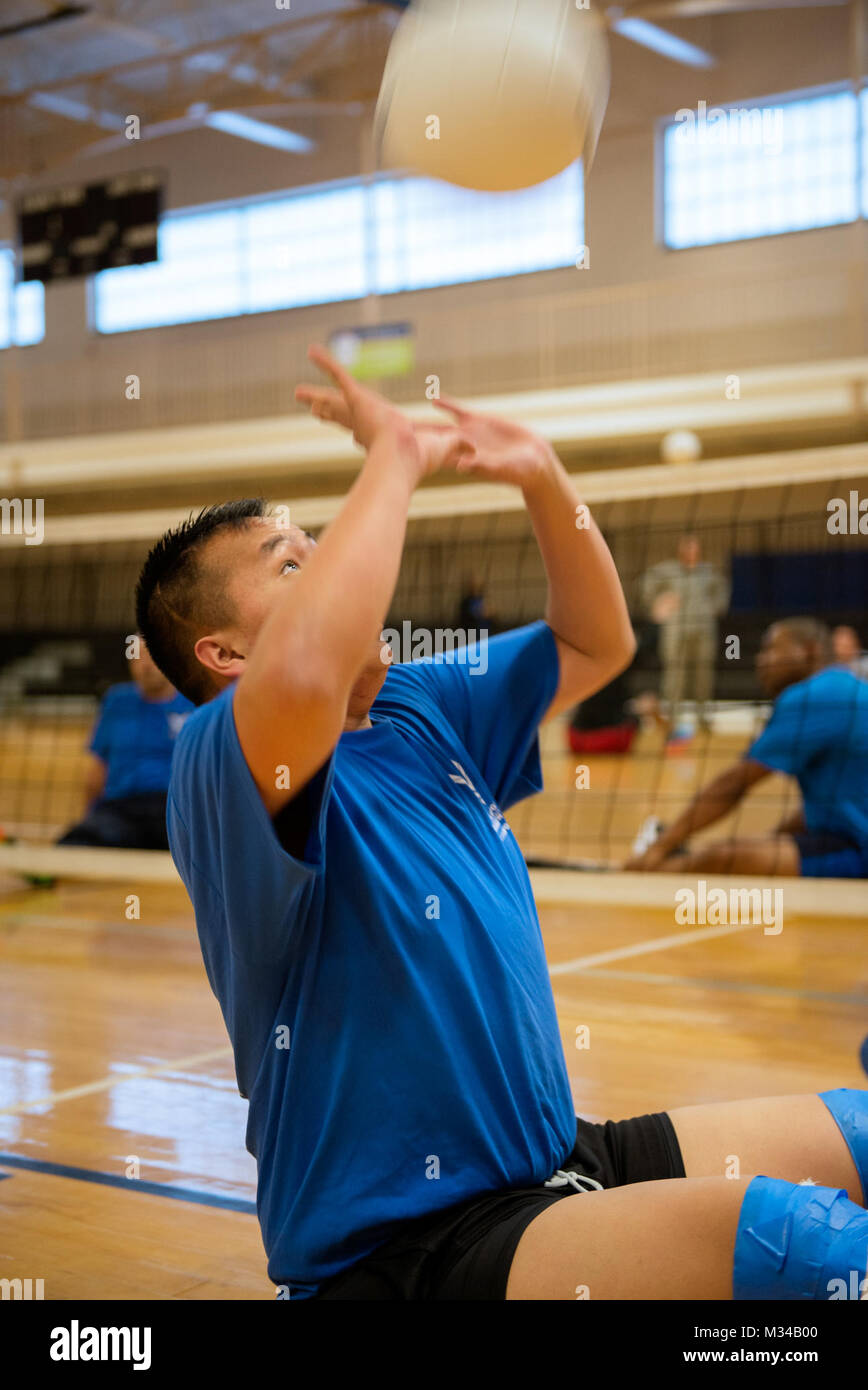 U.S. Air Force recovering service members practice sitting volleyball ...
