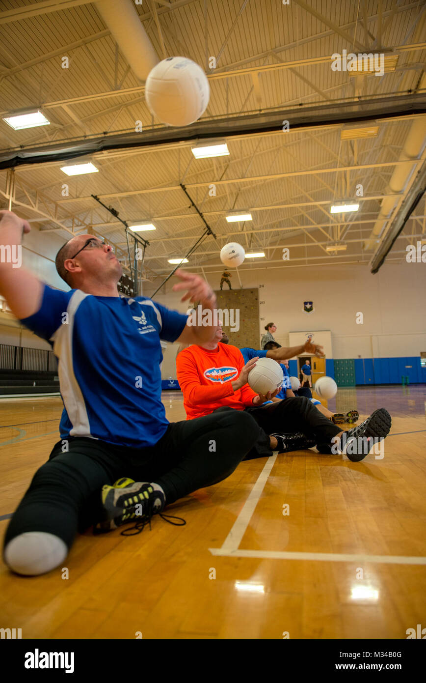 U.S. Air Force recovering service members practice sitting volleyball ...