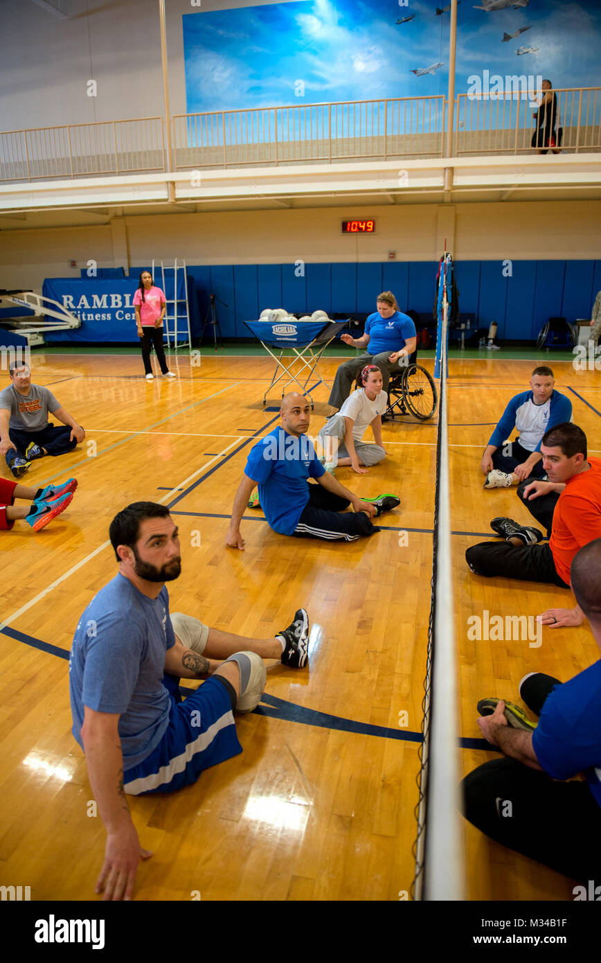 U.S. Air Force recovering service members practice sitting volleyball ...