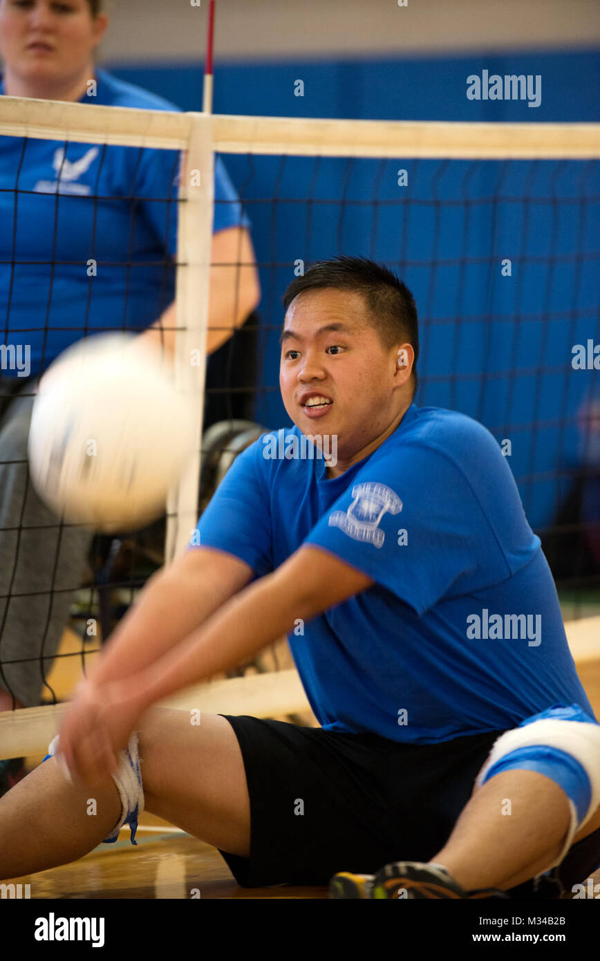 U.S. Air Force recovering service members practice sitting volleyball ...