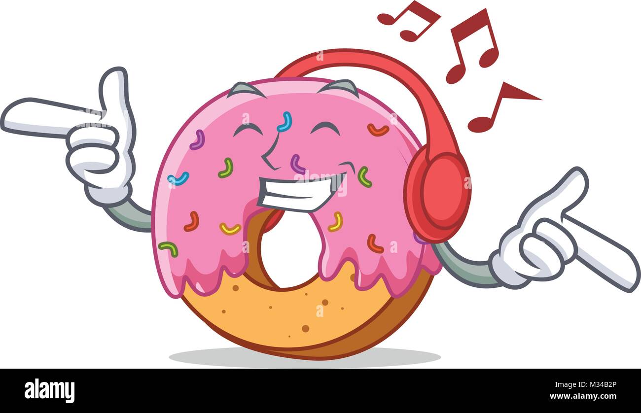 Listening music Donut mascot cartoon style Stock Vector Image & Art - Alamy