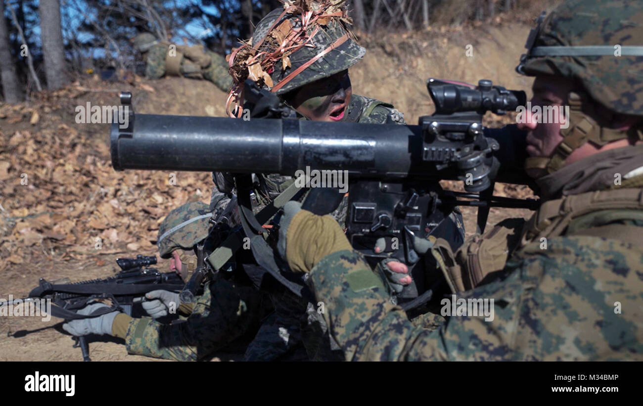 Republic of Korea and U.S. Marines prepare to fire a shoulder-launched ...