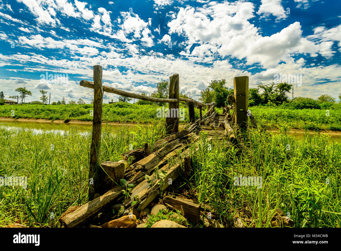Old wooden bridge over a small river in a Georgian village Stock Photo ...