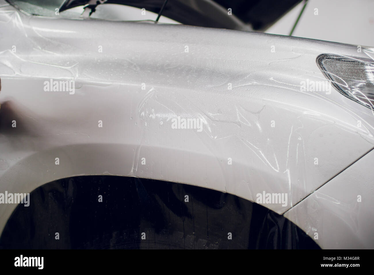 Car paint protection, protect coating installation man Stock Photo - Alamy