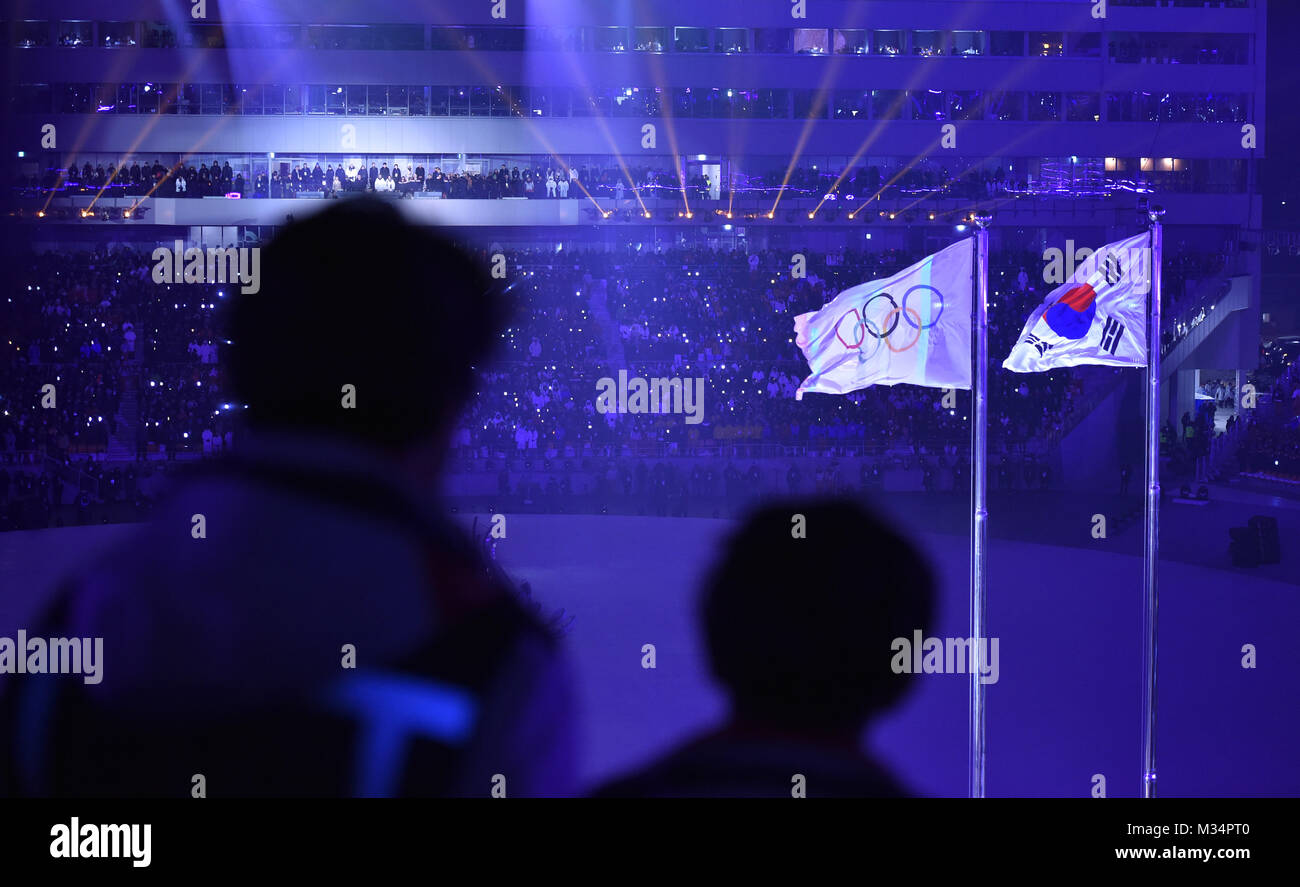 Pyeongchang, South Korea. 9th Feb, 2018. The Olympic and South Korean ...