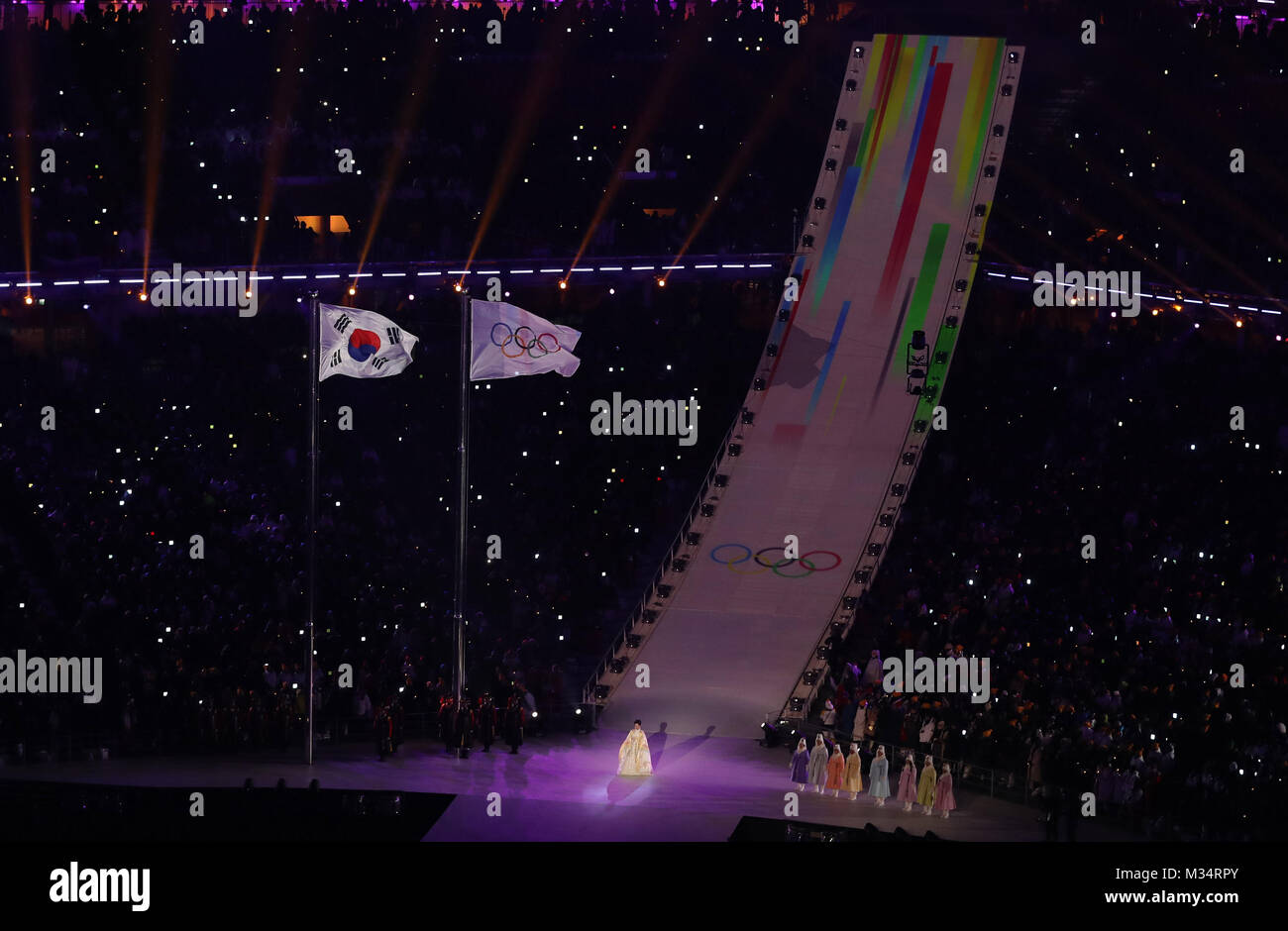 Pyeongchang, South Korea. 9th Feb, 2018. Flag of International Olympic ...