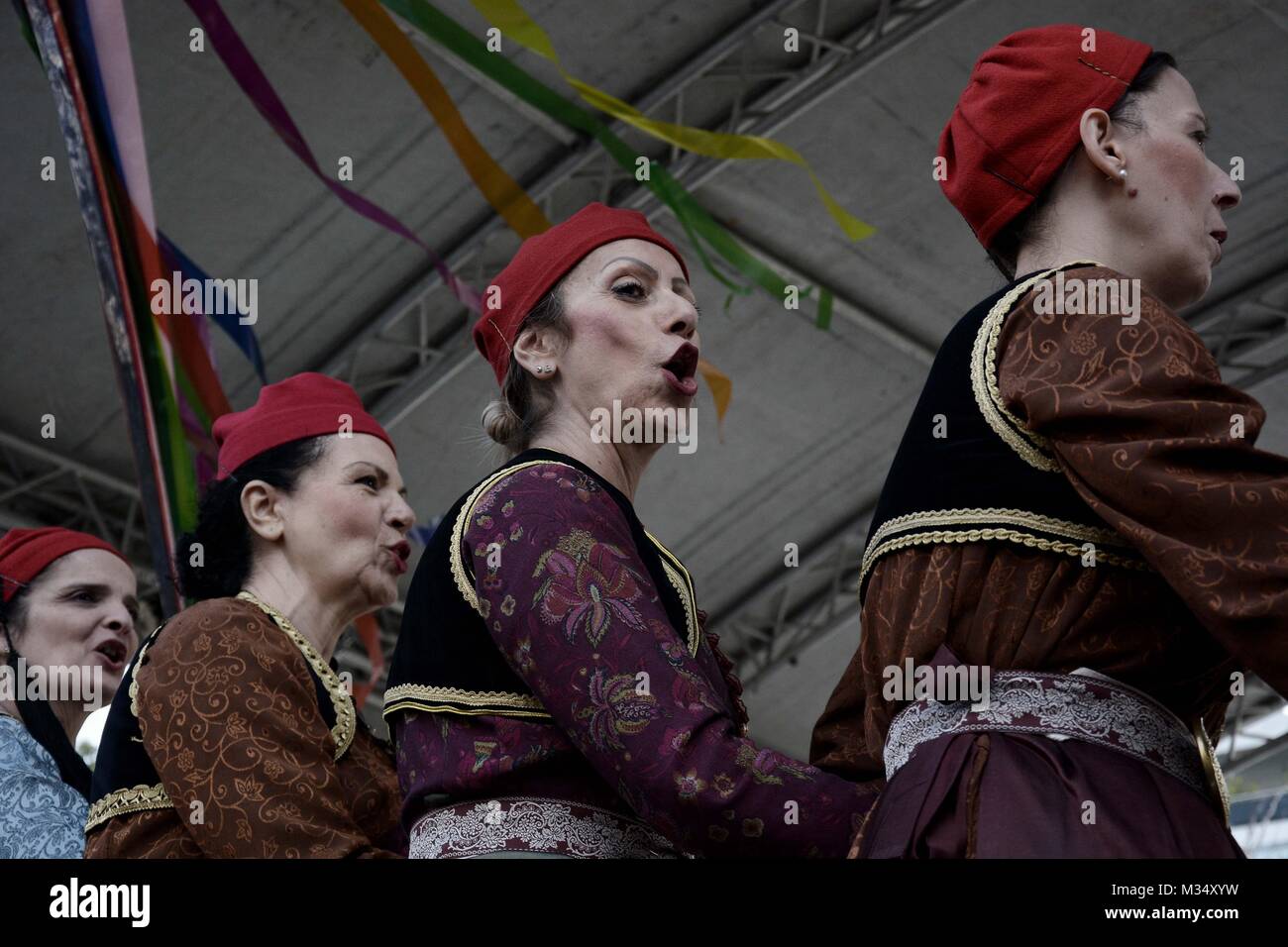 Athens, Greece. 9th Feb, 2018. Traditional dancers seen dancing ...