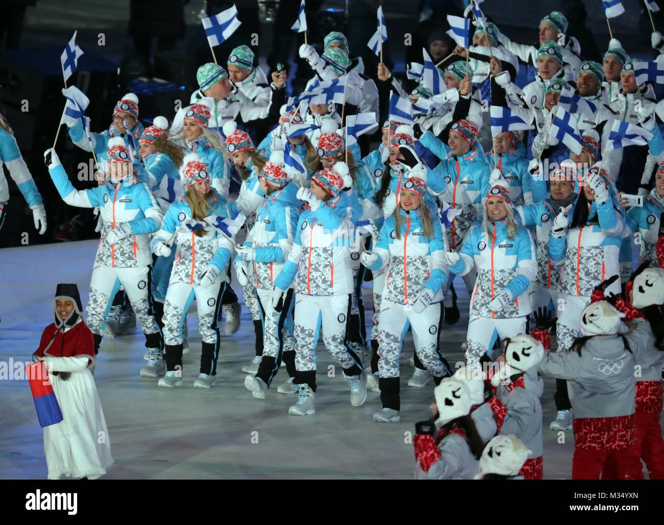 February 9, 2018 - PyeongChang, , South Korea - The Finland team march ...