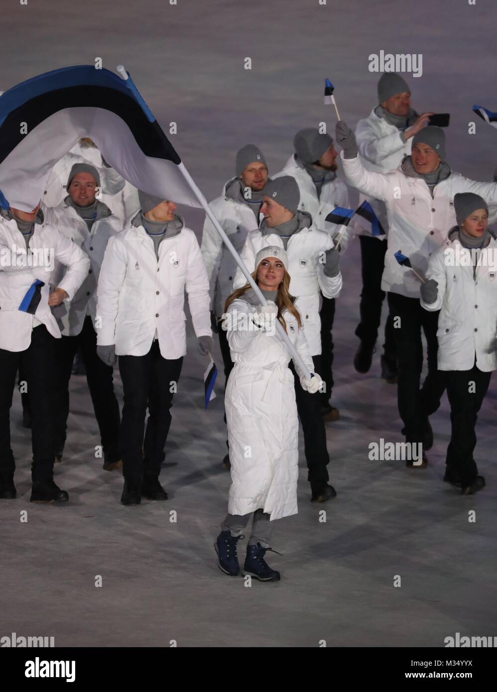 PyeongChang,, South Korea. 9th Feb, 2018. The Estonia team marches in ...
