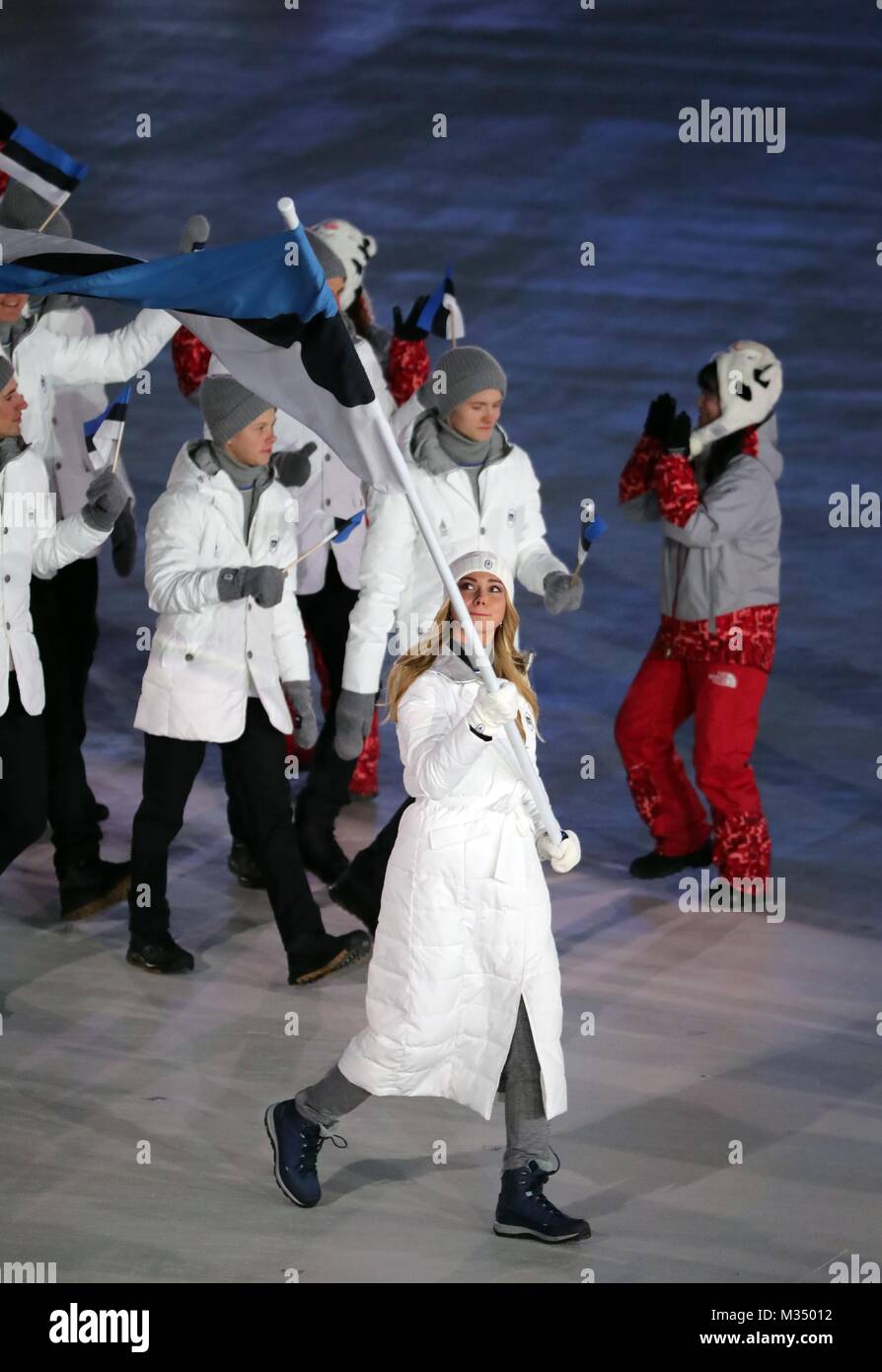 PyeongChang,, South Korea. 9th Feb, 2018. The Estonia team marches in ...