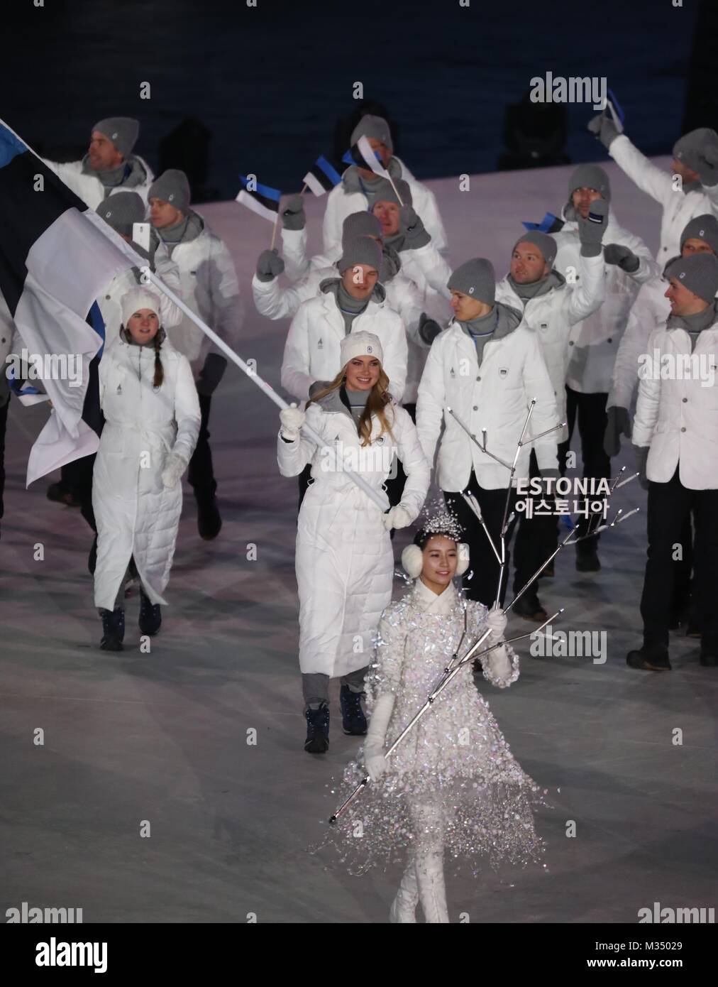PyeongChang,, South Korea. 9th Feb, 2018. The Estonia team marches in ...