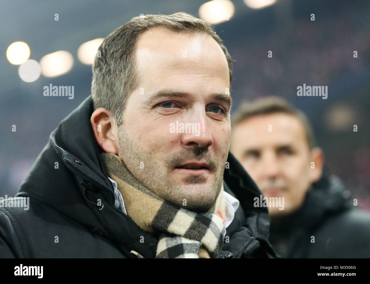 Augsburgs coach Manuel Baum standing in the stadium during the German ...