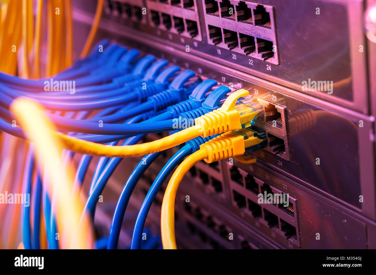 Cables Connected to Internet Switch Stock Photo - Alamy