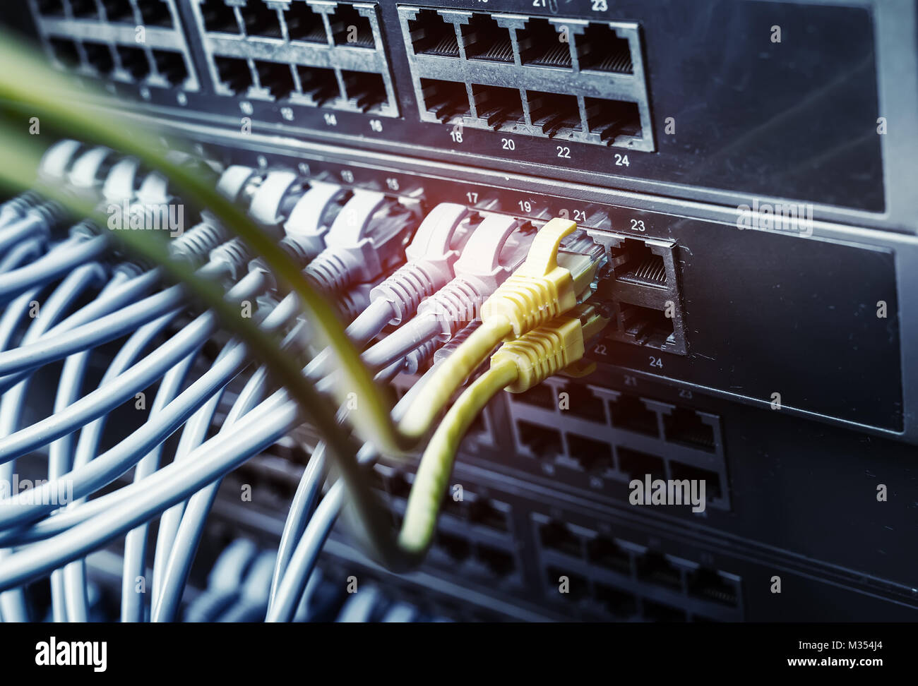 Cables Connected to Internet Switch Stock Photo - Alamy