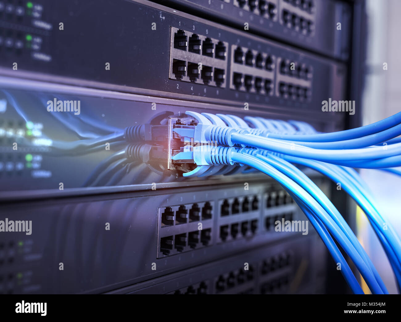 Cables Connected to Internet Switch Stock Photo - Alamy