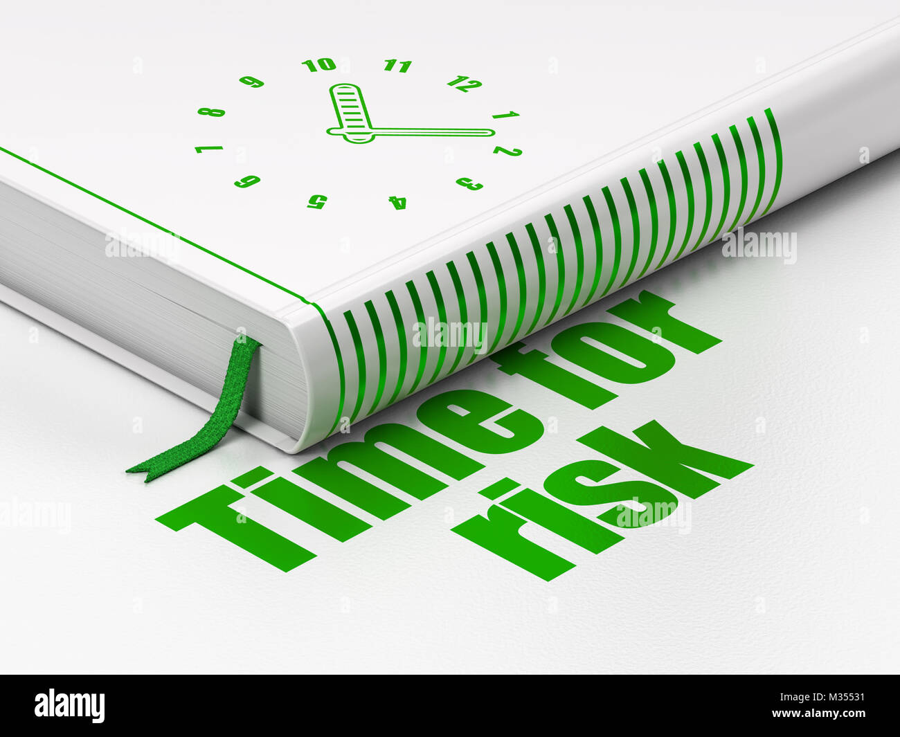 Timeline concept: book Clock, Time For Risk on white background Stock ...