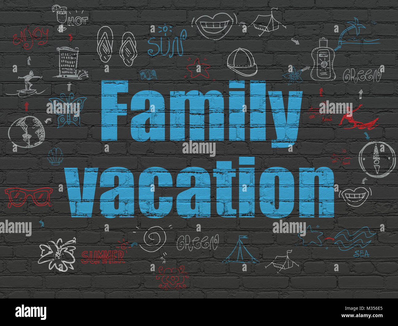 Tourism concept: Family Vacation on wall background Stock Photo - Alamy