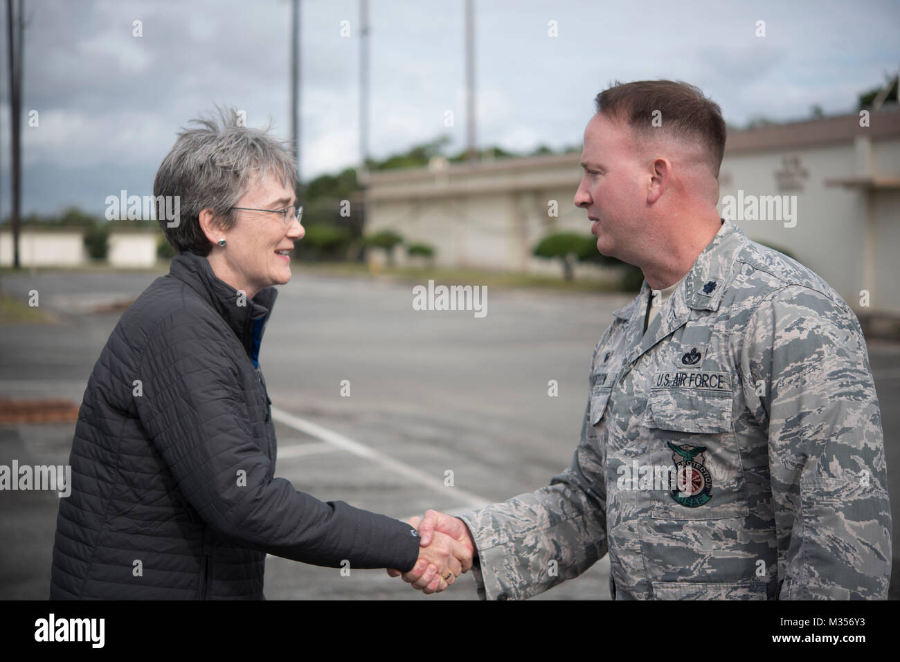 Secretary of the Air Force Heather Wilson greets U.S. Air Force Lt. Col ...