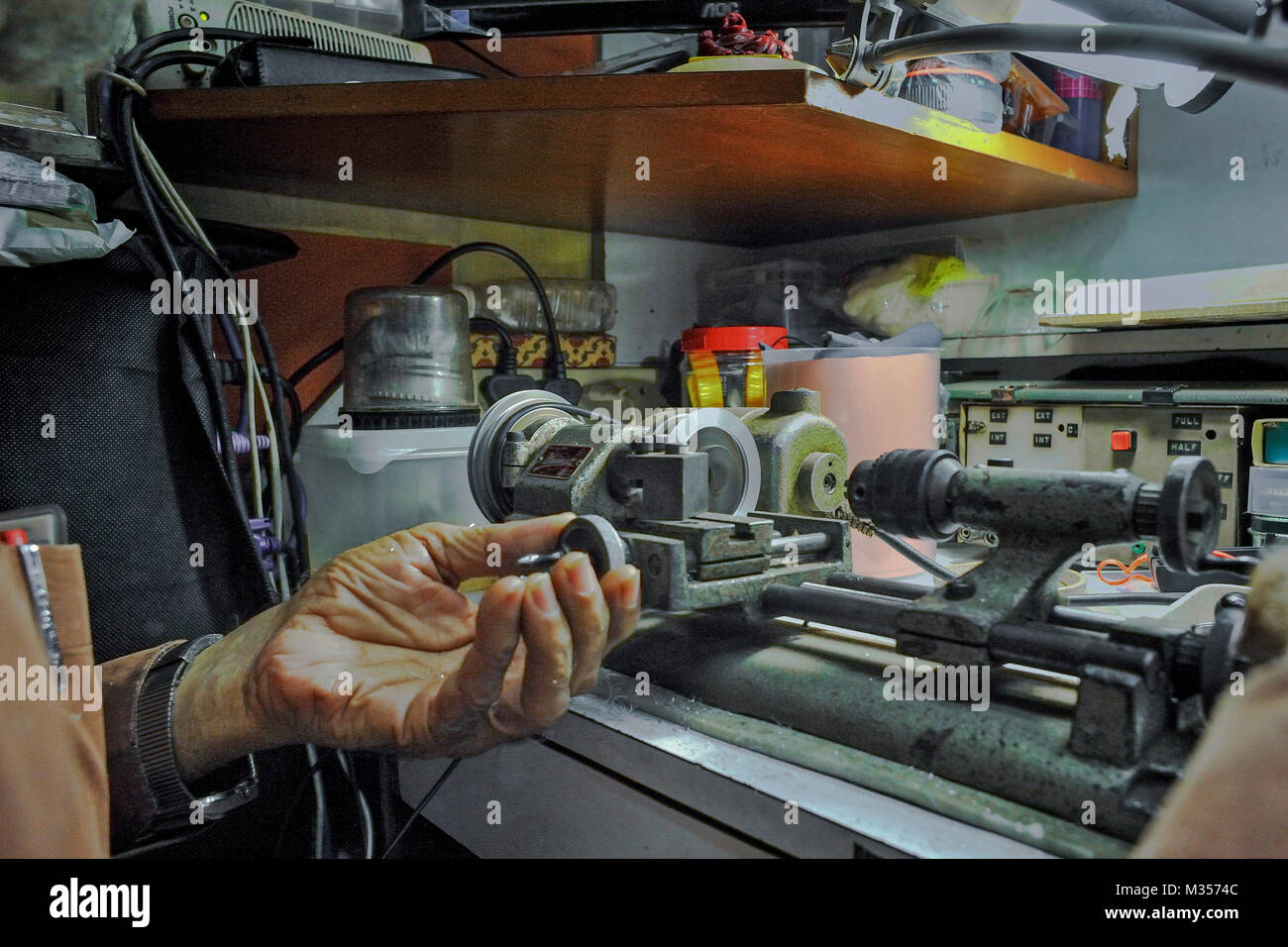 man working on Mini Lathe machine, India, Asia Stock Photo - Alamy