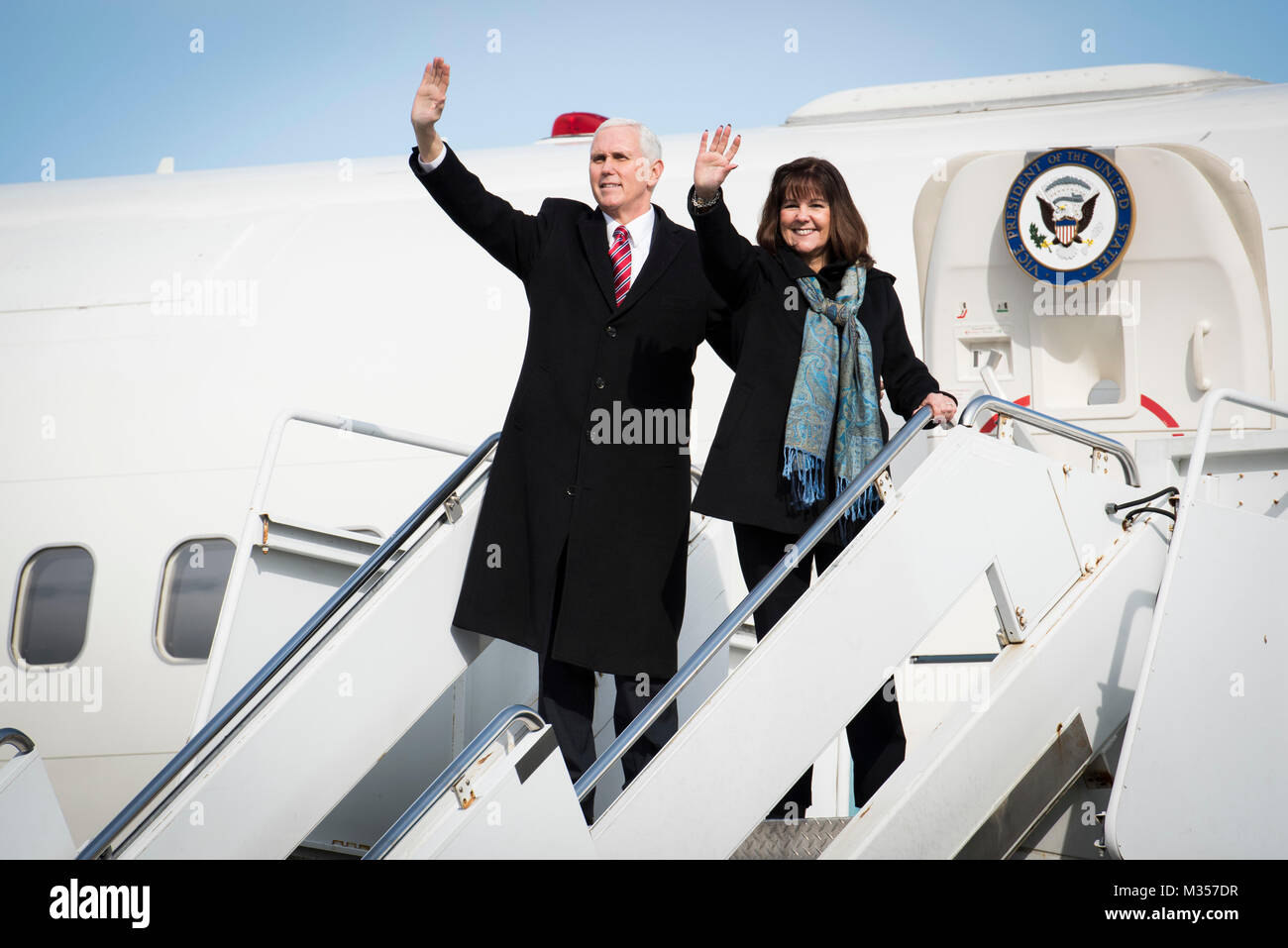 Vice President of the United States Michael Pence and wife Karen wave ...