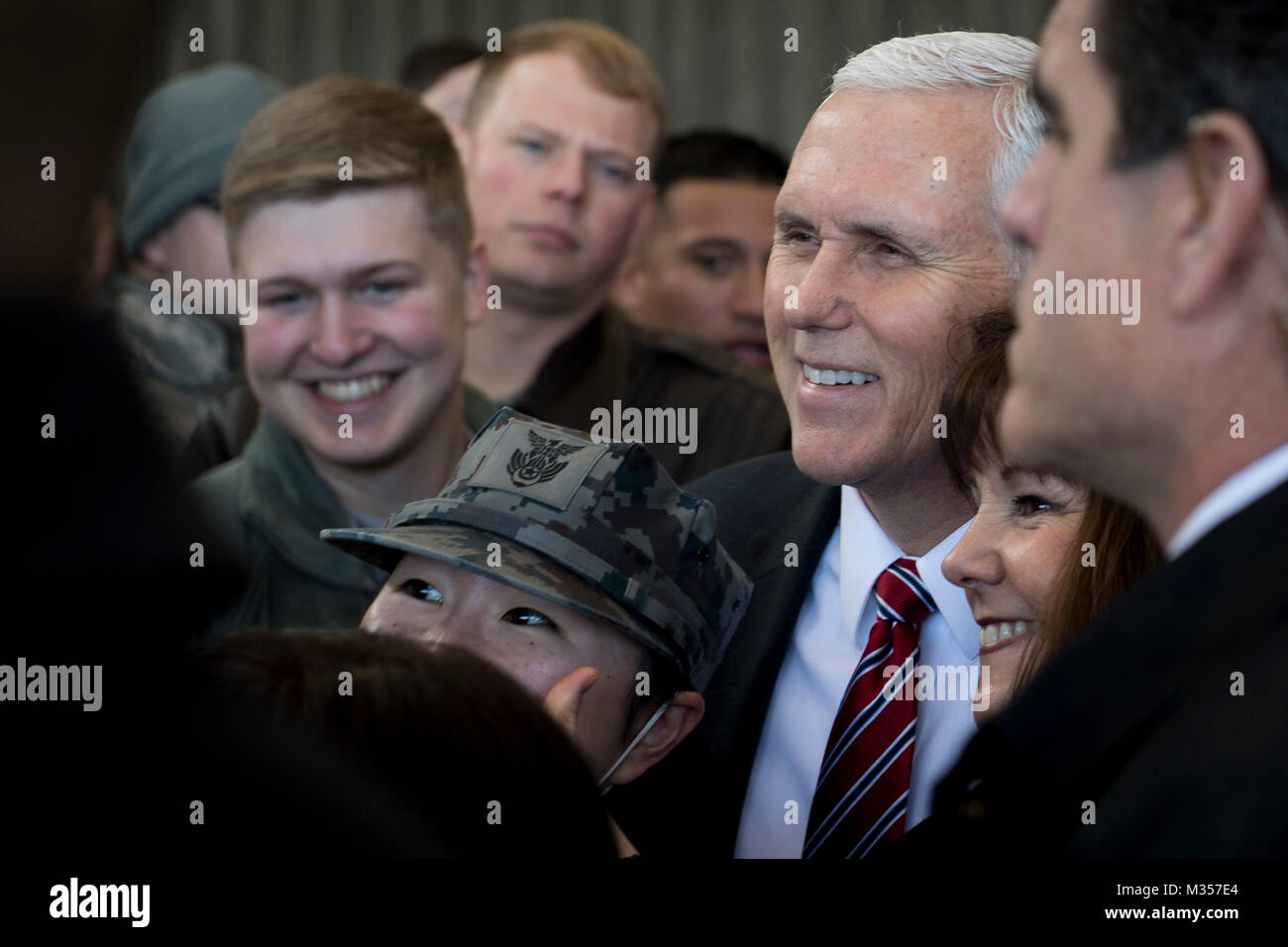 Vice President of the United States Michael Pence takes a photo with a ...