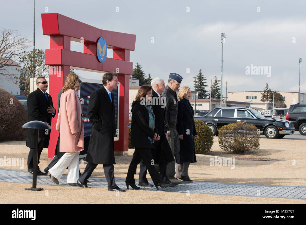 Vice President of the United States Michael Pence walks with Yokota ...