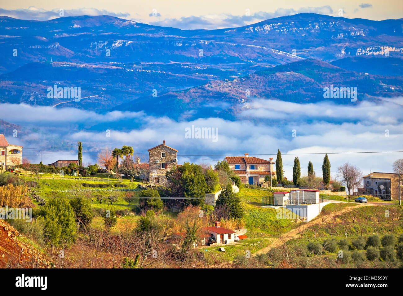 Amazing landscape of Istria in fog, view from Vizinada village, Croatia ...