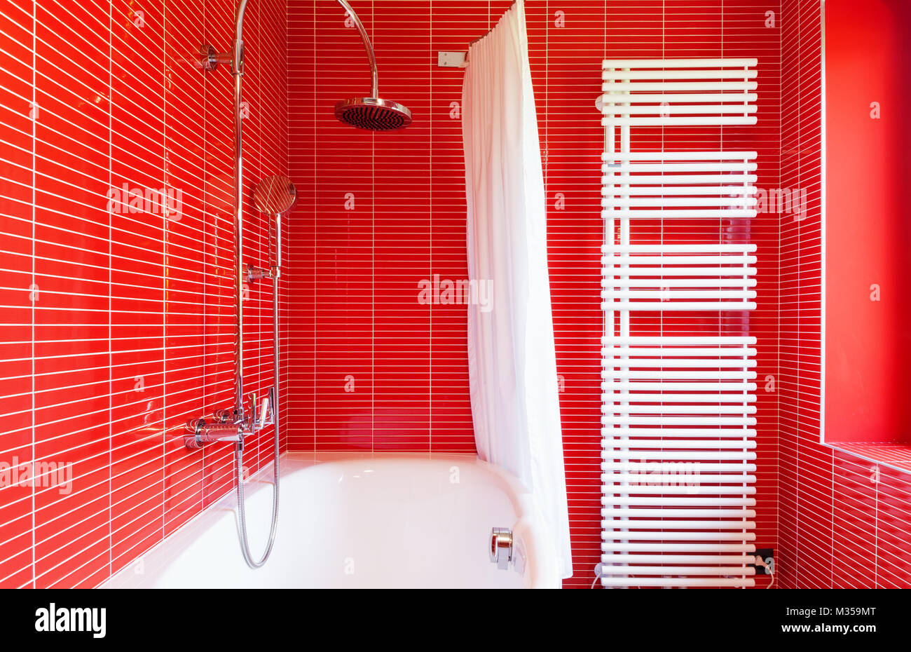 interior of a modern house, red bathroom Stock Photo - Alamy