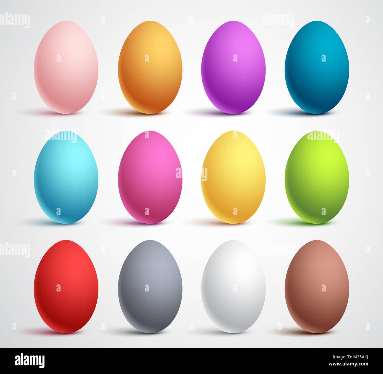 Colorful eggs vector set of elements and decoration for easter with 3D ...