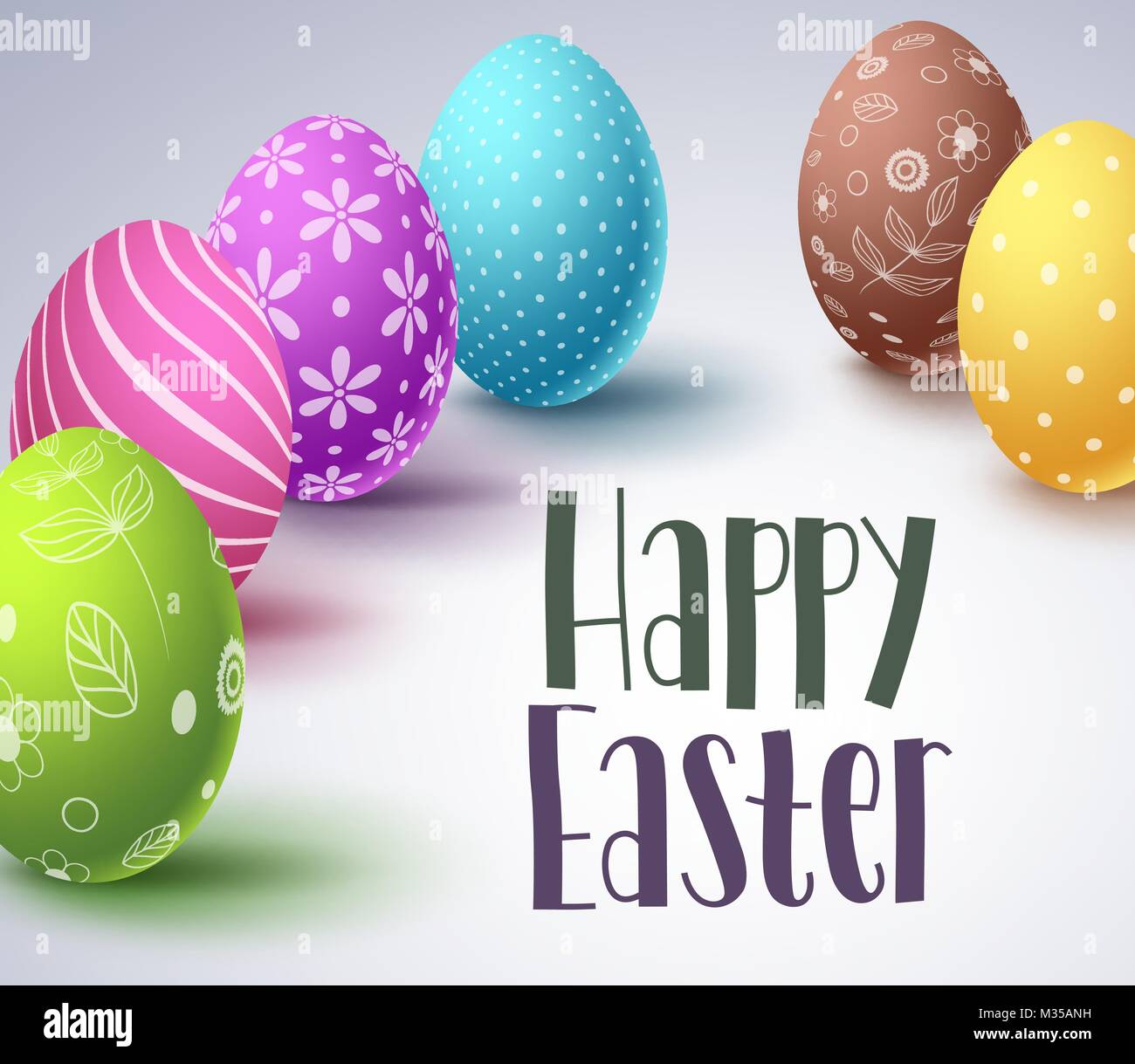 Happy easter vector banner design with colorful eggs elements and ...