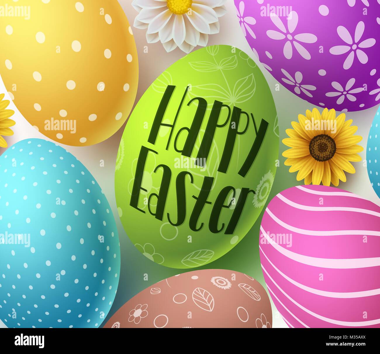 Happy easter vector banner design with colorful easter eggs, spring ...