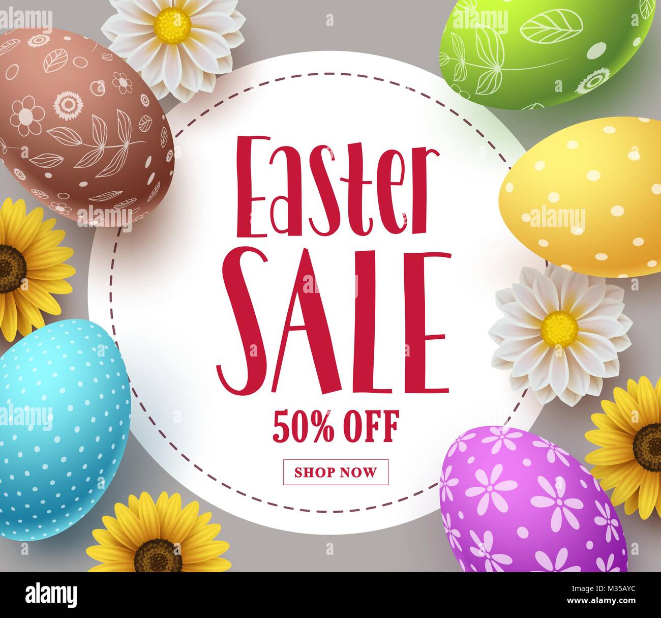 Easter sale vector banner template design with colorful eggs, spring ...