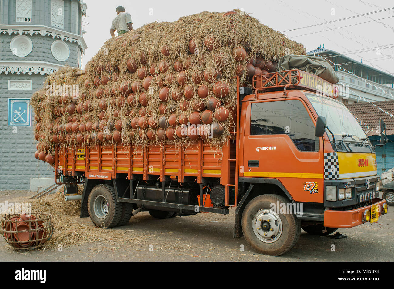clay pot loaded truck, Changanacherry, boat jetty, Kerala, India, Asia ...