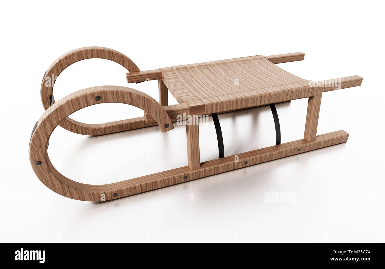 Vintage wooden sledge isolated on white background. 3D illustration ...