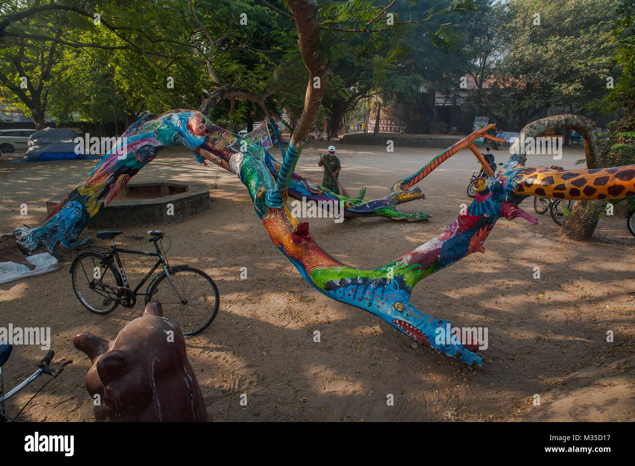 woman sweeping in tree art garden, Cochin, Kerala, India, Asia Stock ...