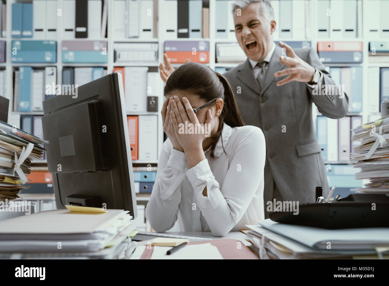 Boss shouting with workers hi-res stock photography and images - Alamy