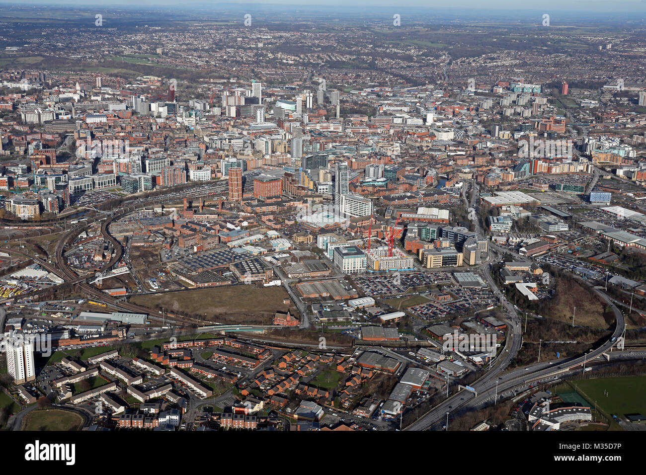aerial view of Leeds city centre skyline from the south west, UK Stock ...
