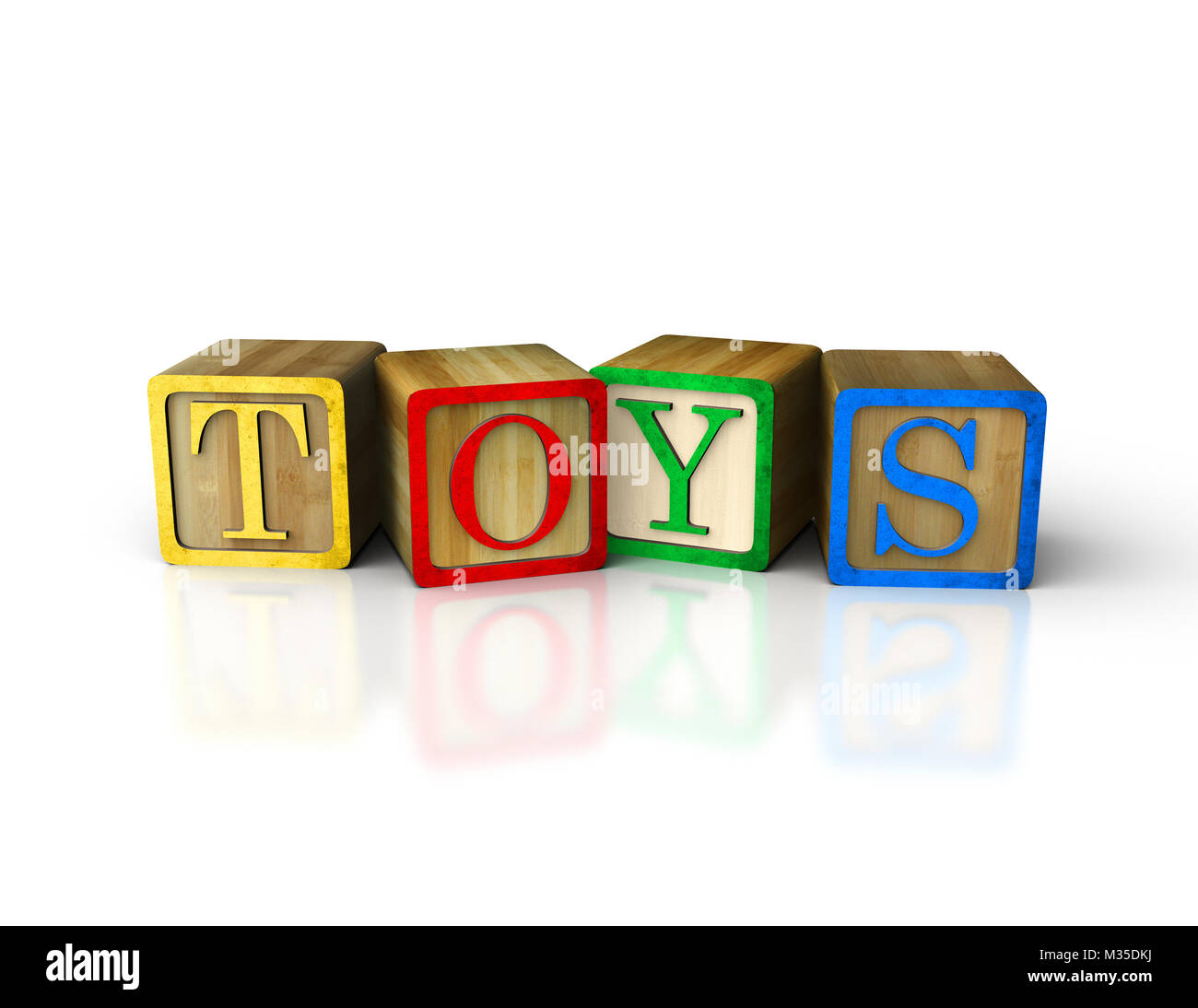 3d alphabet baby block made of wood on reflective white background ...